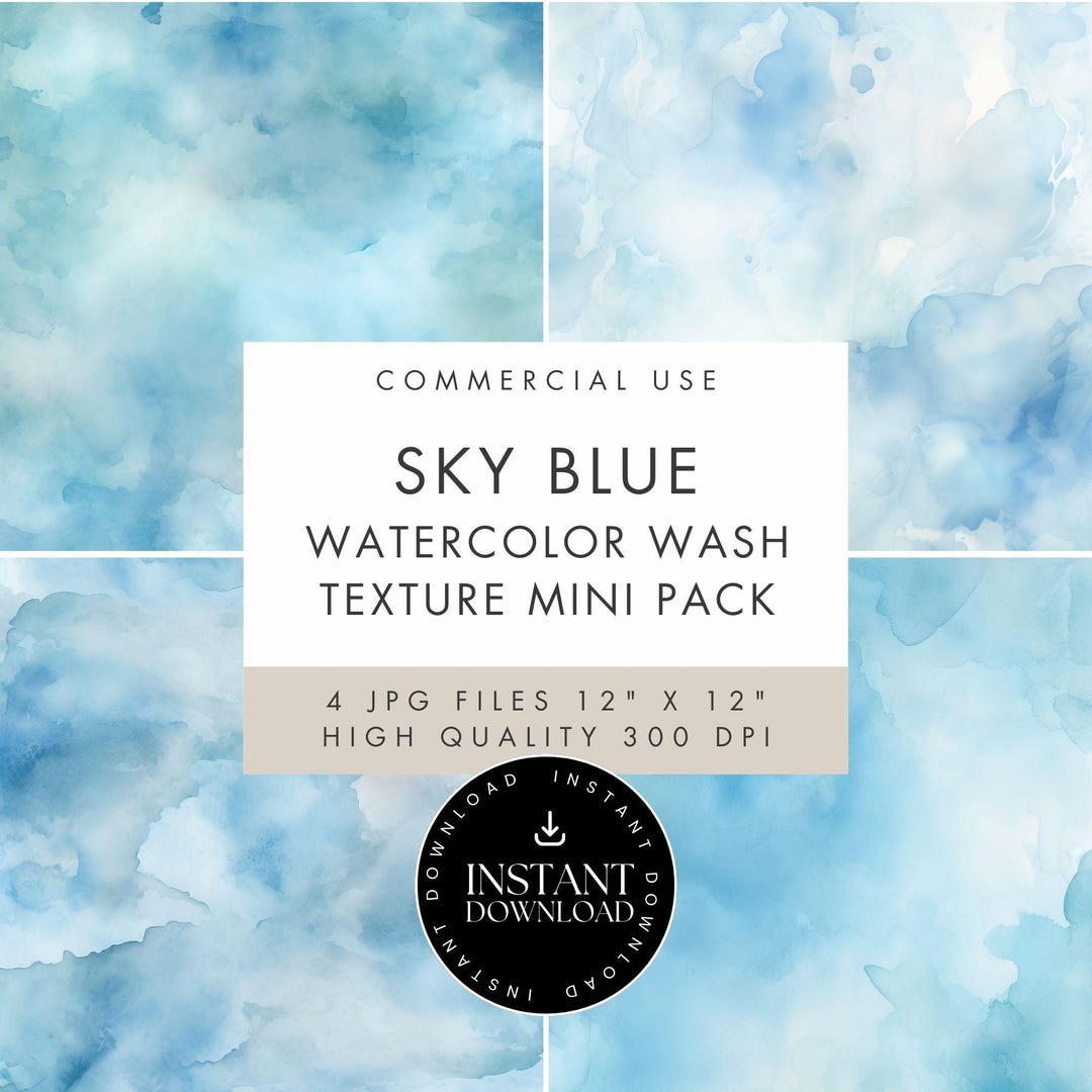 Sky Blue Watercolor Wash Texture 4 Digital Papers, Soft Pastel ...