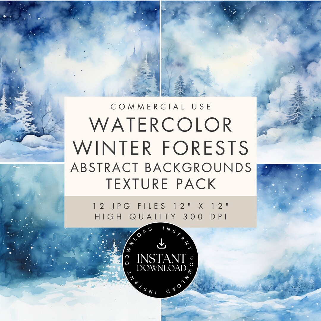 Watercolor Winter Forest Paper: Abstract Blue Backgrounds (JPG Digital ...