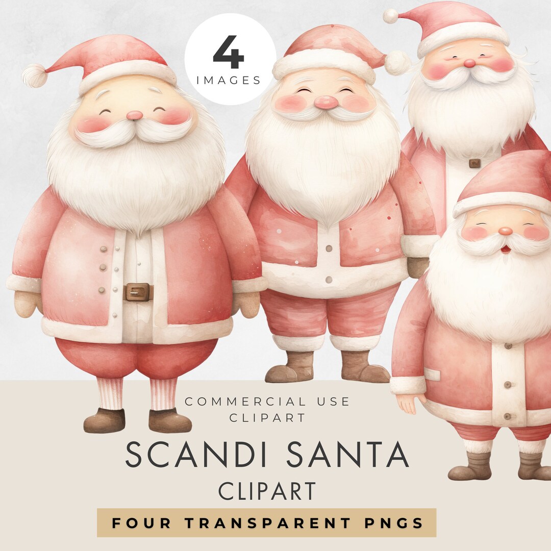 Scandi Santa Clipart, Whimsical Santa Claus, Commercial Use ...