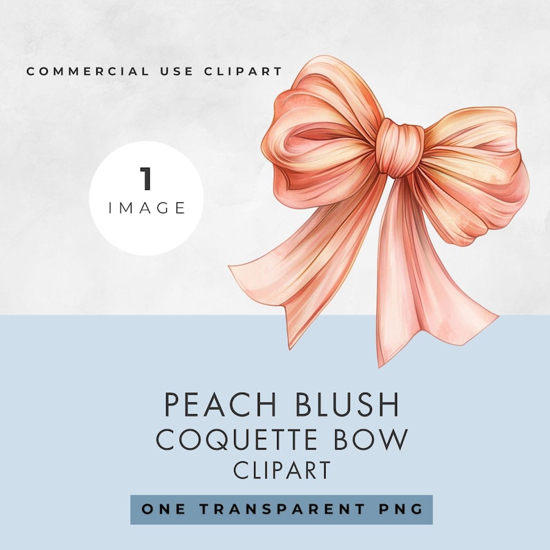Peach Blush Coquette Bow Clipart, SINGLE IMAGE, Commercial Use ...