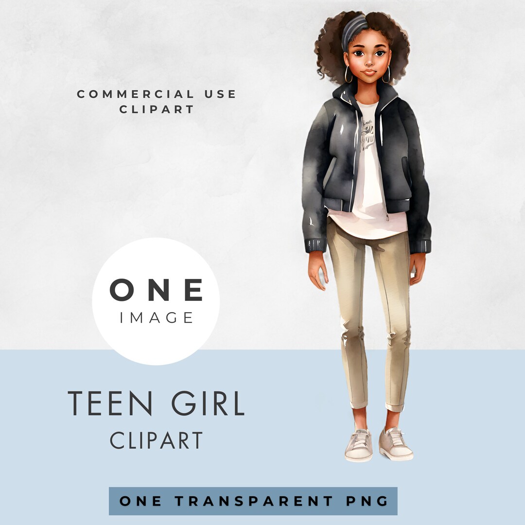Teenage Girl Clipart, SINGLE IMAGE, Commercial Use License, Transparent ...