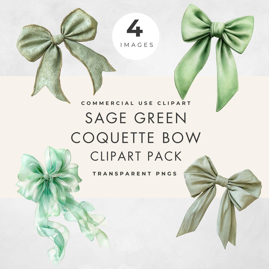 Sage Green Coquette Bow Clipart, 4 Transparent PNG (digital Download ...