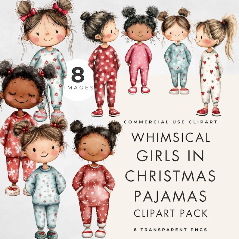 Girls in Christmas Pajamas Clipart, Commercial Use, Transparent PNG ...