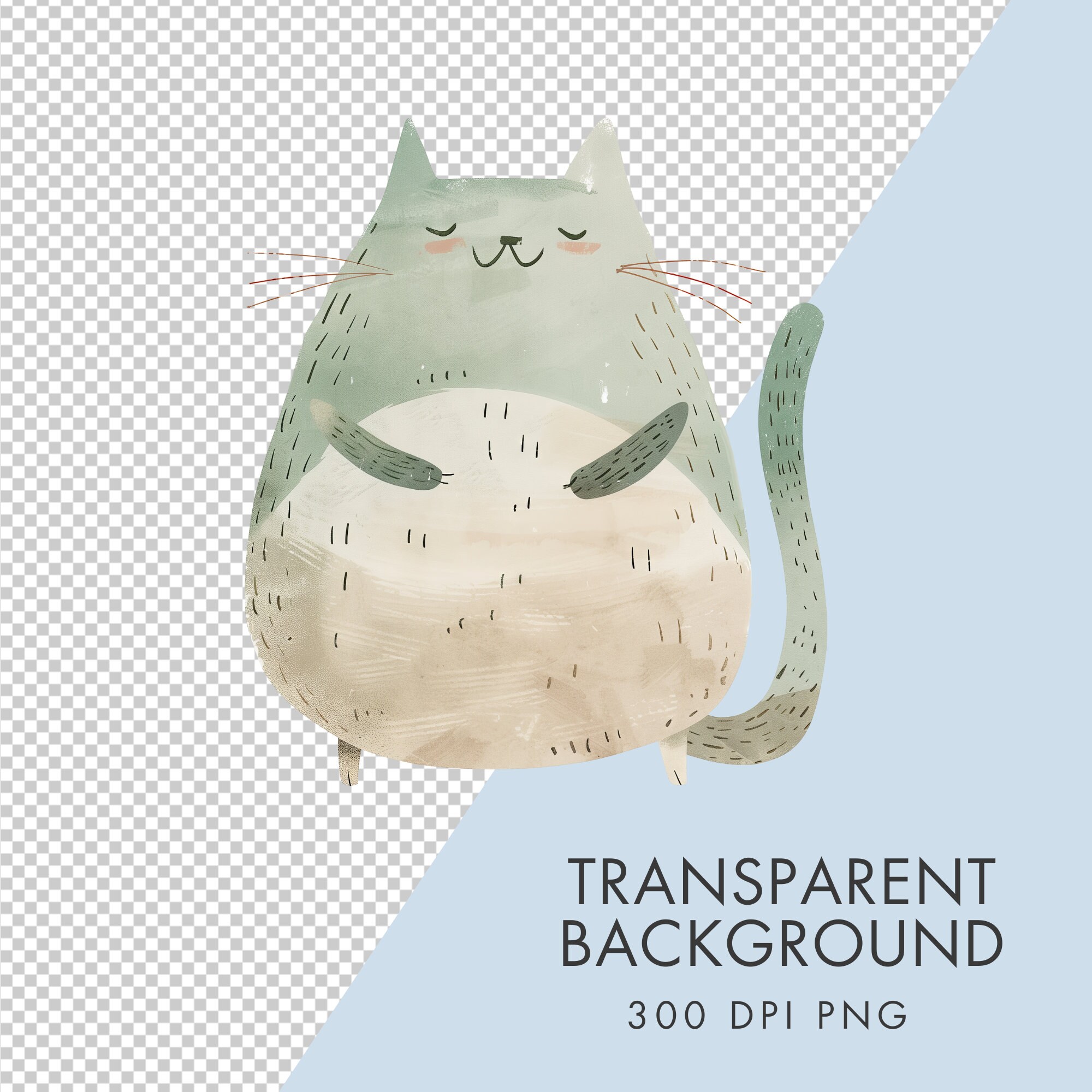 Quirky Cat Clipart, SINGLE IMAGE, Commercial License, Transparent PNG ...