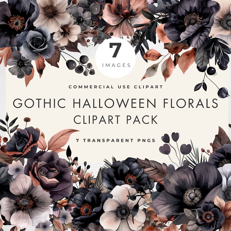 Moody Floral Clipart, 7 IMAGES, Commercial Use, Gothic Wedding Flowers ...