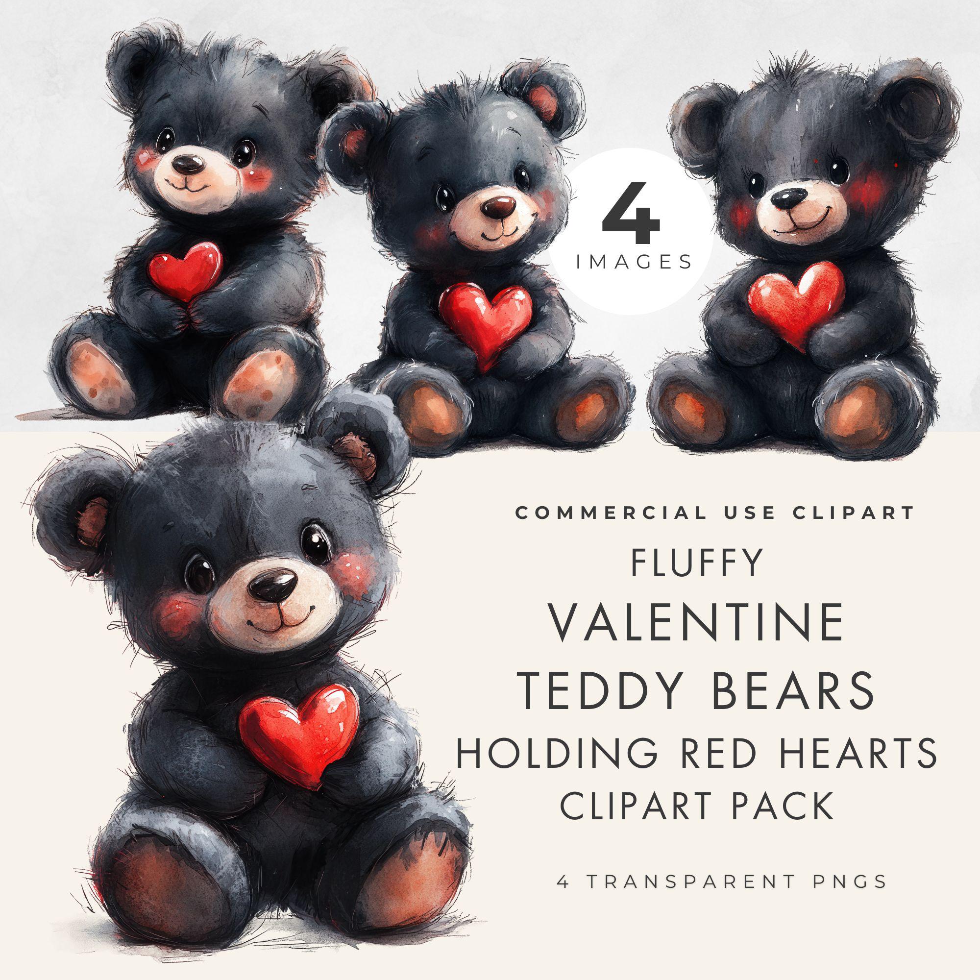Fluffy Valentine Teddy Bear Clipart, 4 IMAGES, Commercial License ...