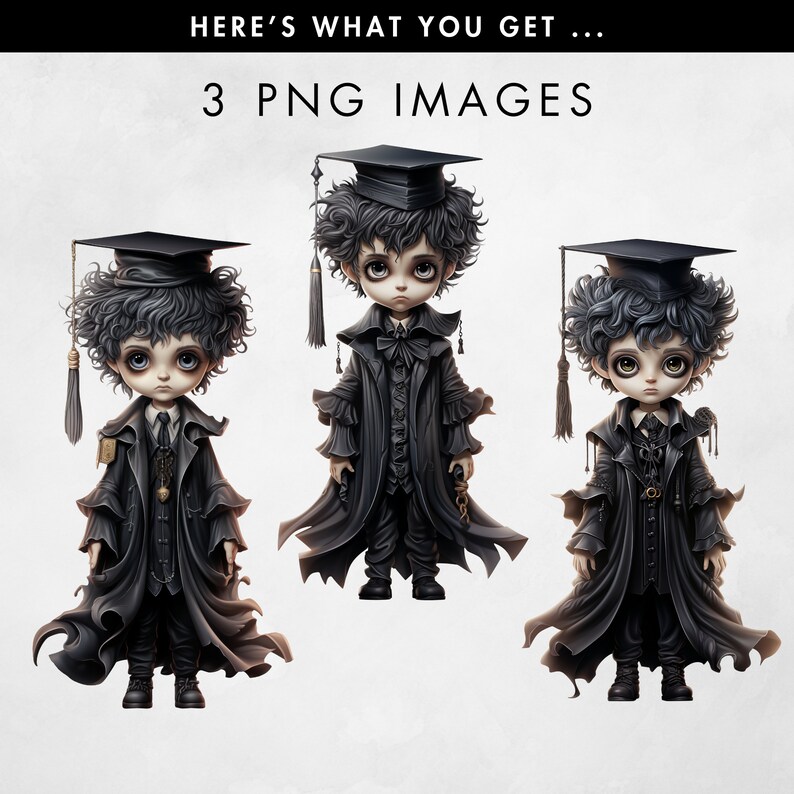 Quirky Gothic Boy Grad Clipart, Whimsical Character, 3 IMAGES ...