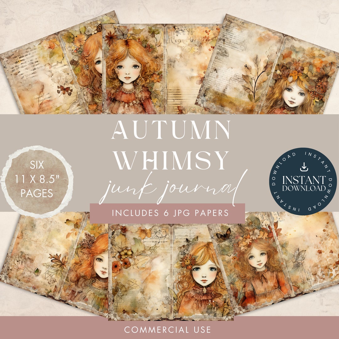 Whimsical Girls Junk Journal Digital Paper, Whimsy Autumn, 6 Digital ...