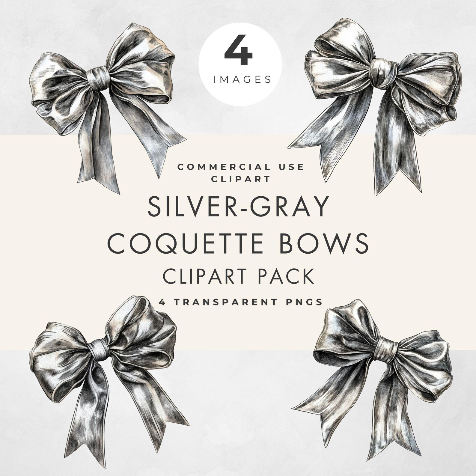 Silver Gray Coquette Bow Clipart, Commercial Use, Transparent PNG, New ...