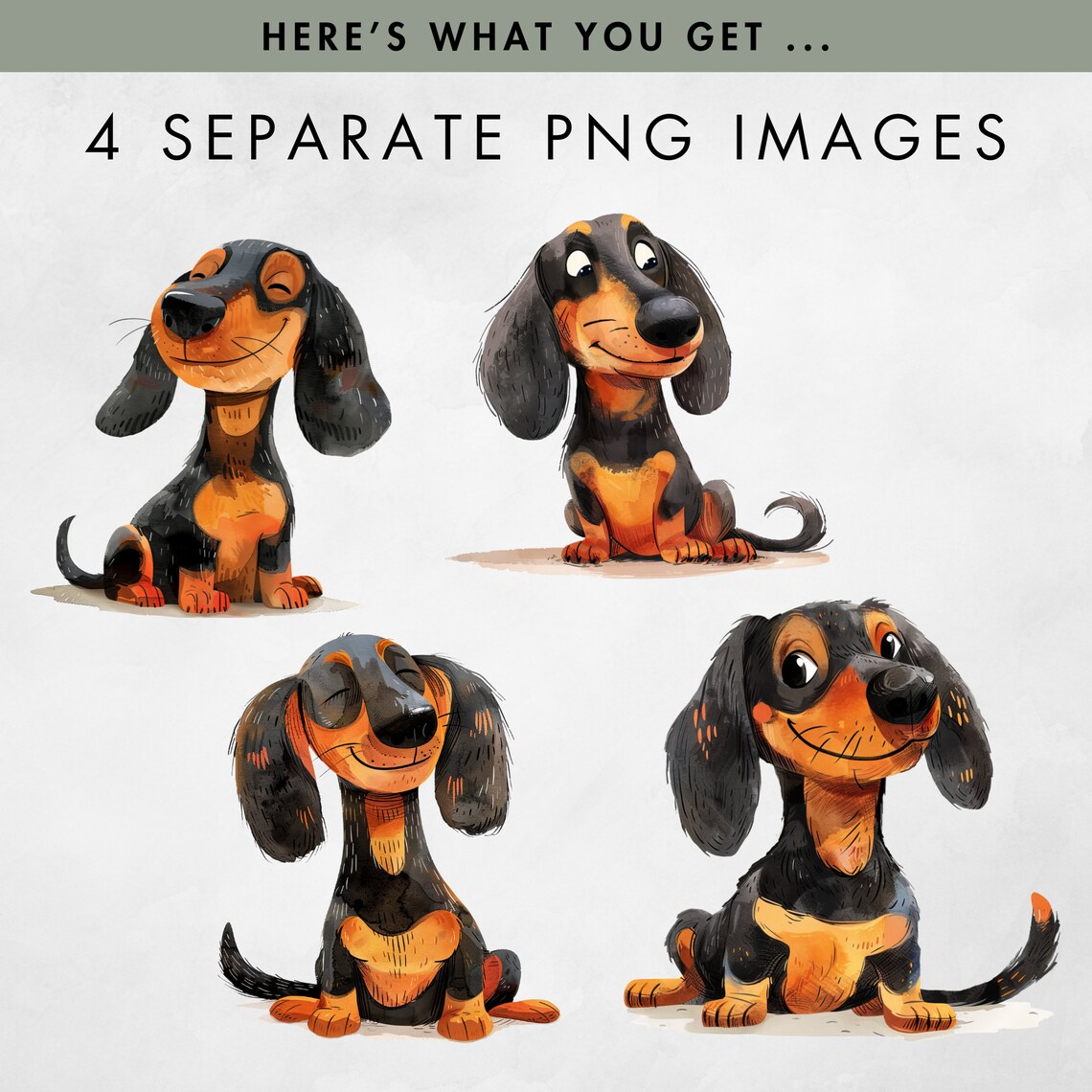 Dachshund Dog Clipart, Cartoon, 4 IMAGES, Commercial Use, Transparent ...