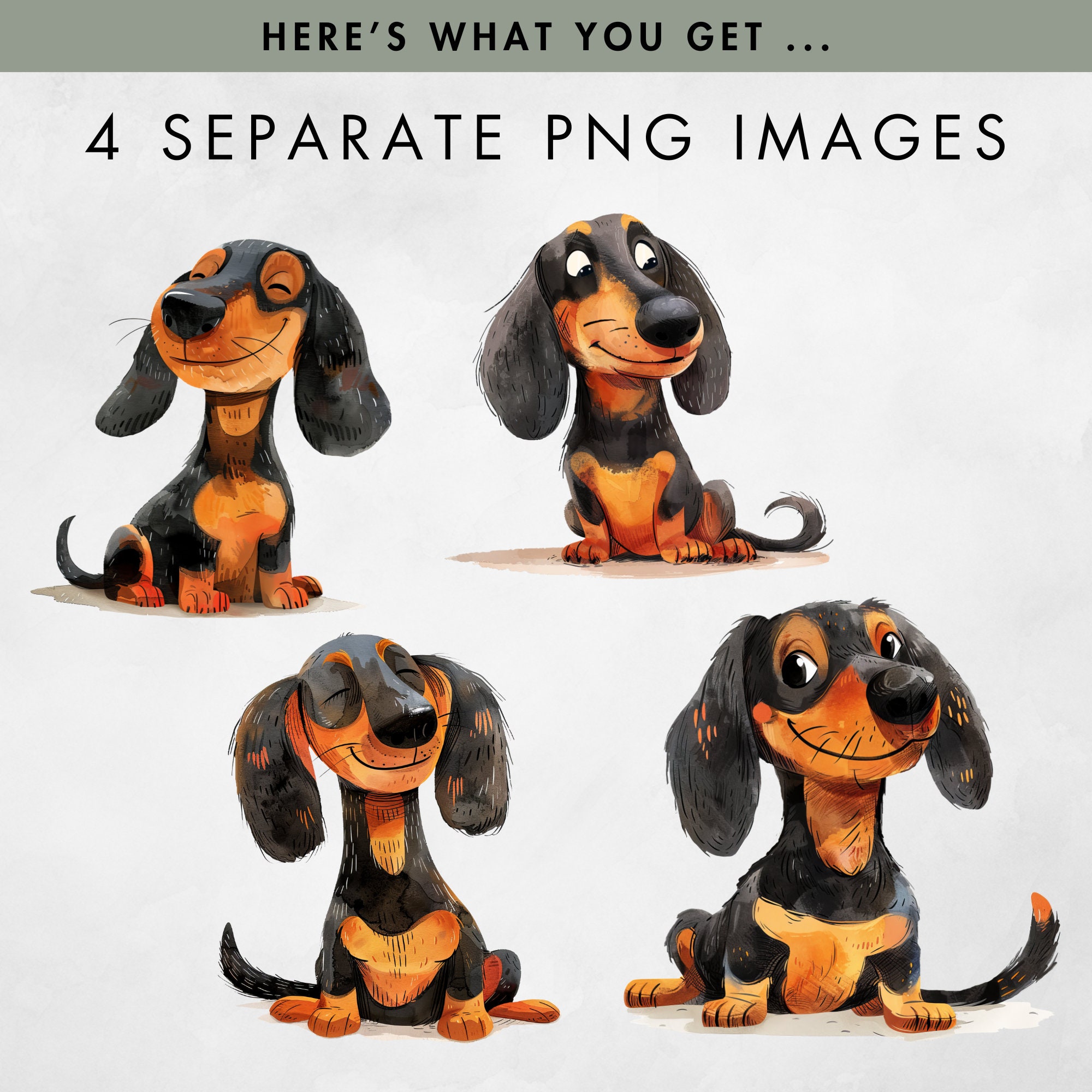 Dachshund Dog Clipart, Cartoon, 4 IMAGES, Commercial Use, Transparent ...