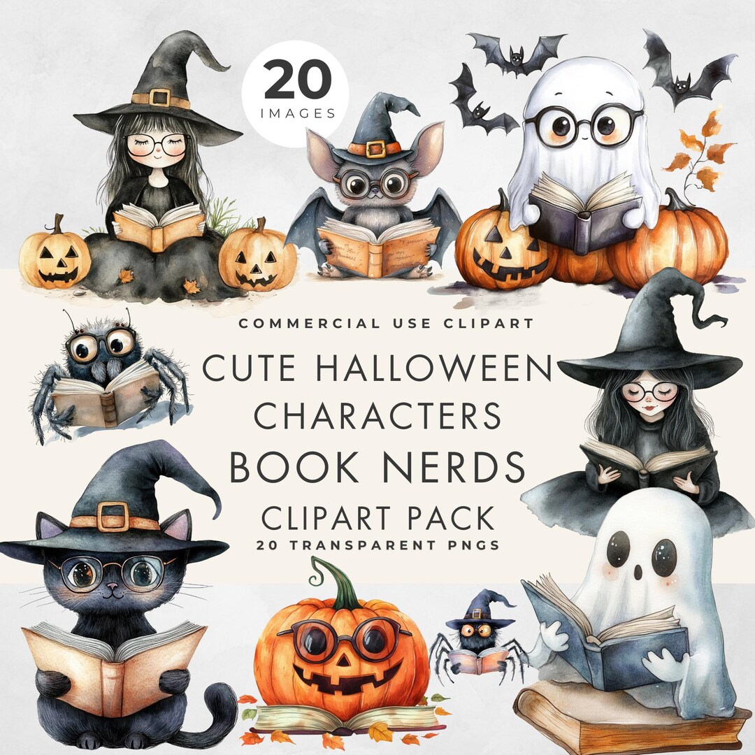 Halloween Book Nerds Clipart, Transparent Pngs, Commercial Use, Quirky ...