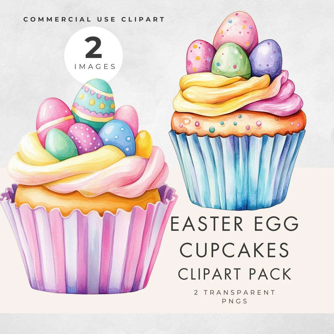 Easter Cupcakes Clipart: Cartoon Easter Egg Cakes (commercial License ...