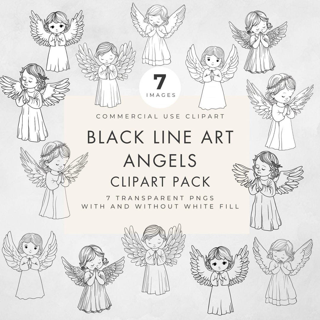 Black Line Art Angels Clipart: Christian Coloring Images (transparent ...