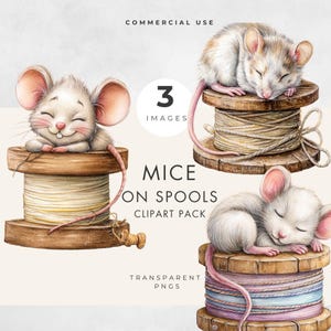 Mice on Spools Clipart Pack – 300 DPI Transparent Pngs for Commercial ...