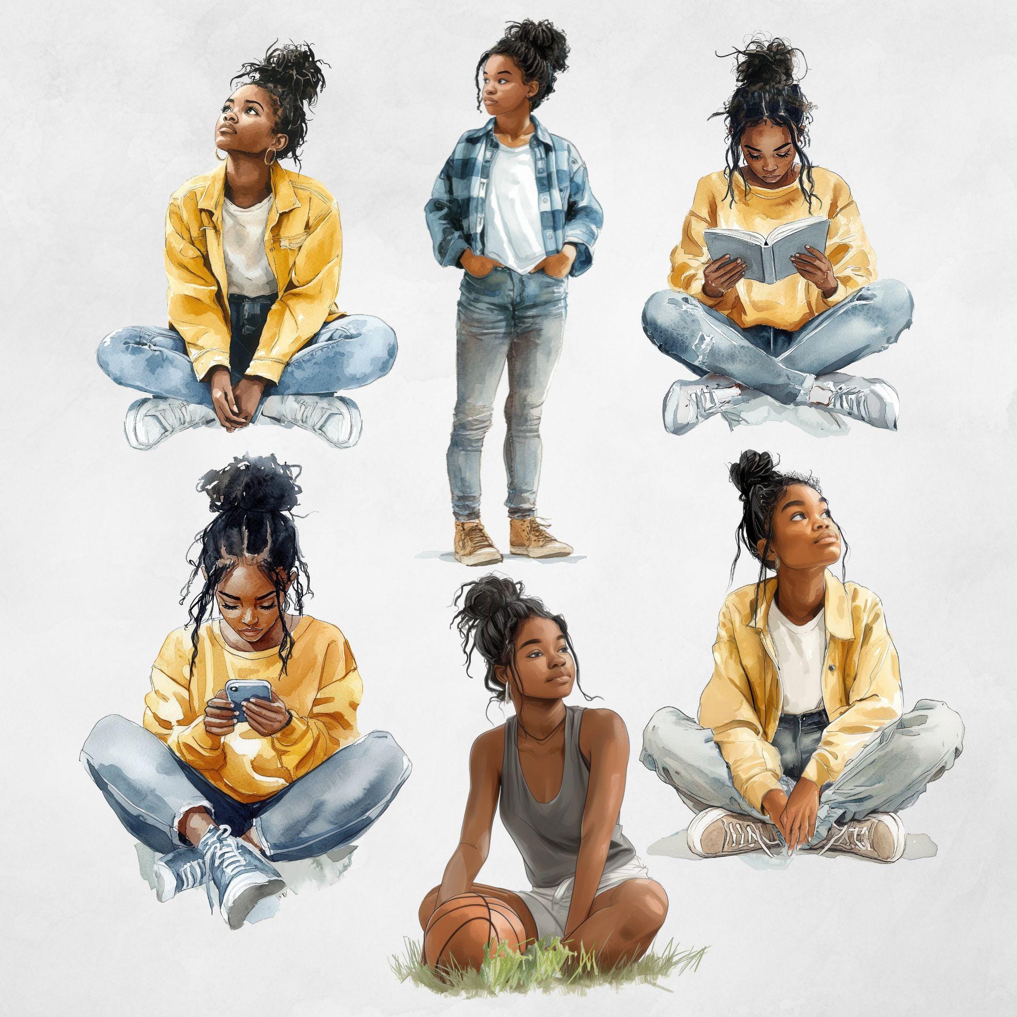 Teen Girl Clipart Set, Trendy Character in Different Poses, Commercial ...