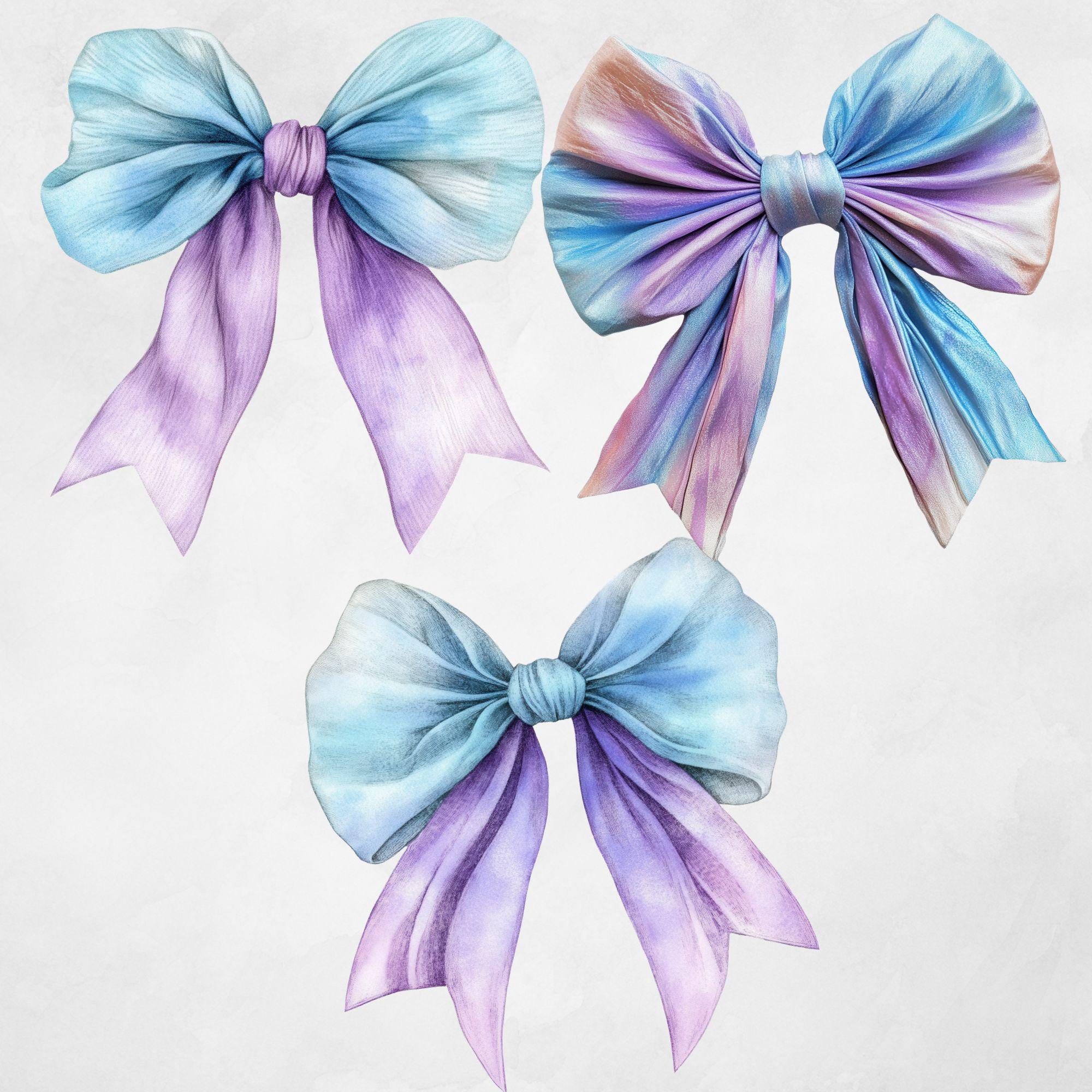 Blue & Lilac Coquette Bow Clipart: Transparent PNG Graphics (commercial ...