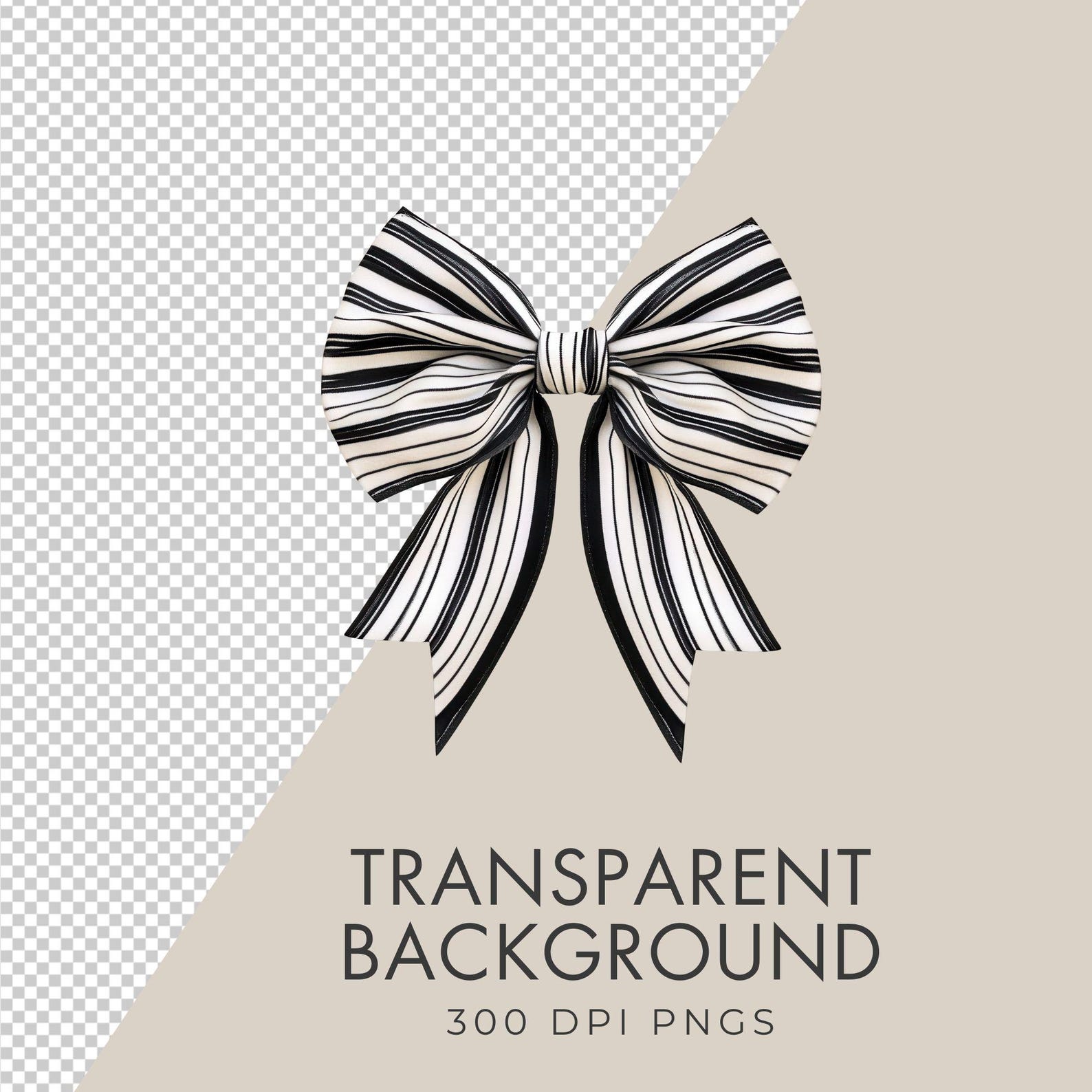 Black & White Stripe Coquette Bow Clipart, Commercial Use, Transparent ...