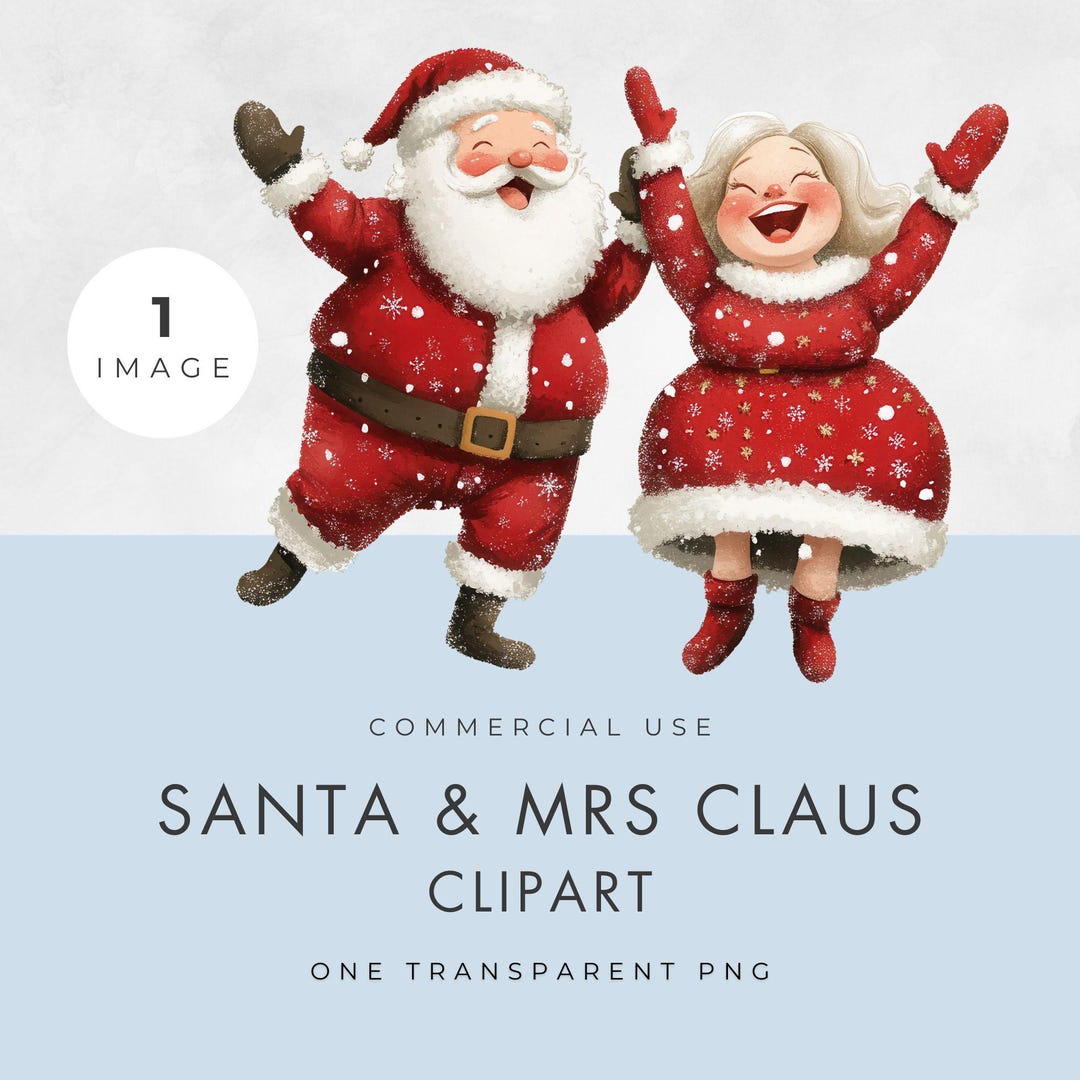 Santa and Mrs Claus Clipart, SINGLE IMAGE, Commercial Use, Transparent ...