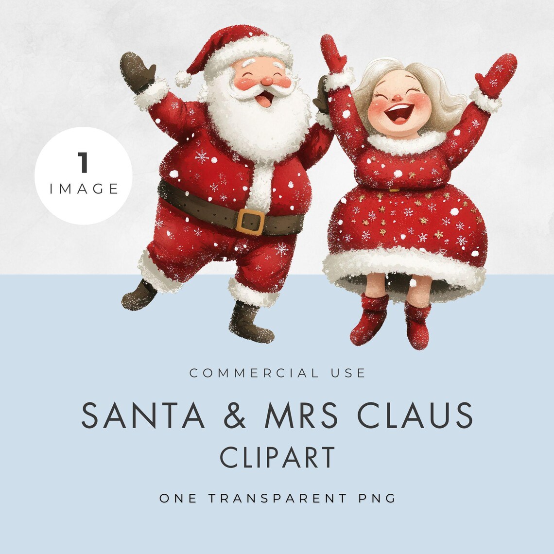 Santa and Mrs Claus Clipart, SINGLE IMAGE, Commercial Use, Transparent ...
