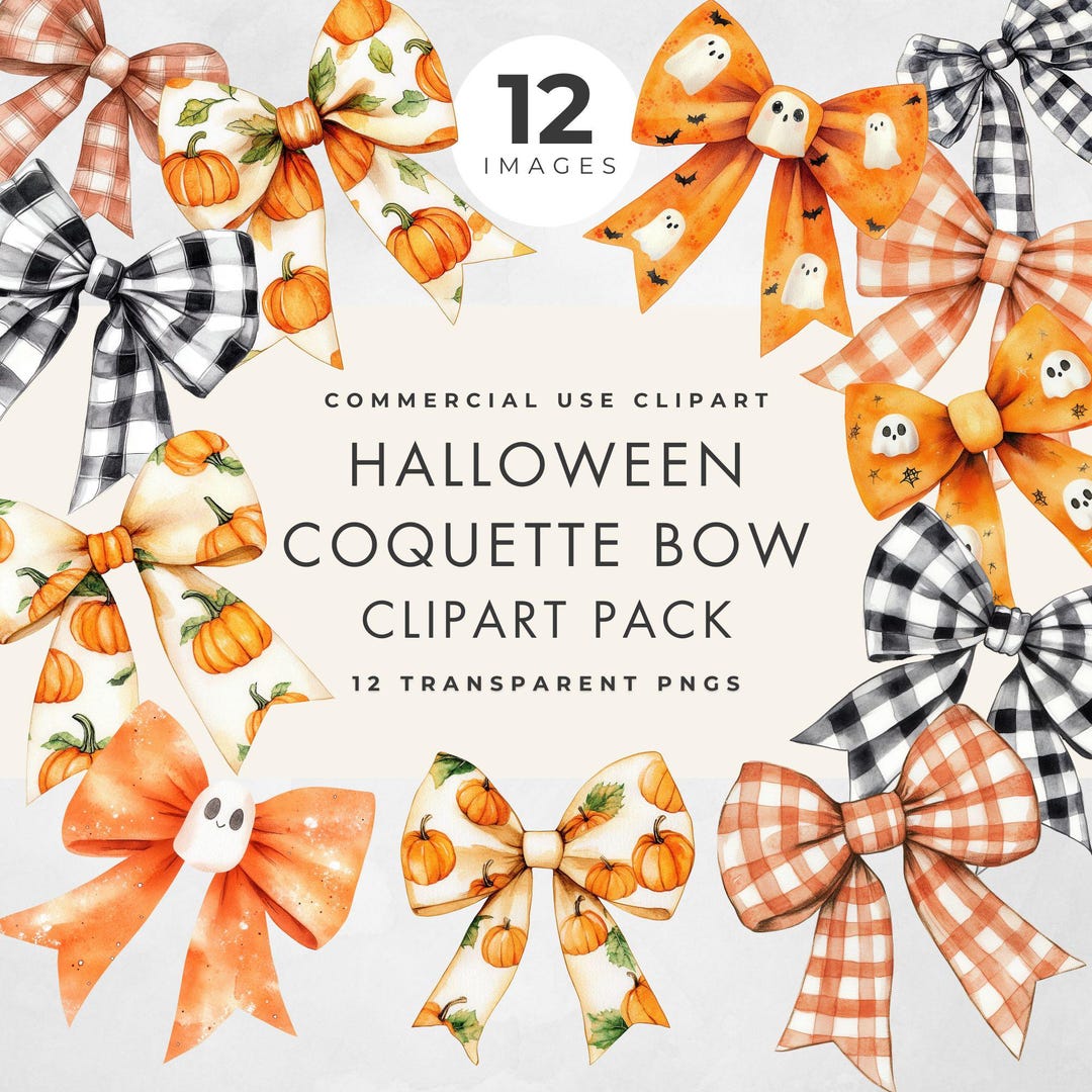 Halloween Coquette Bow Clipart, 12 Images, Commercial Use, Transparent ...