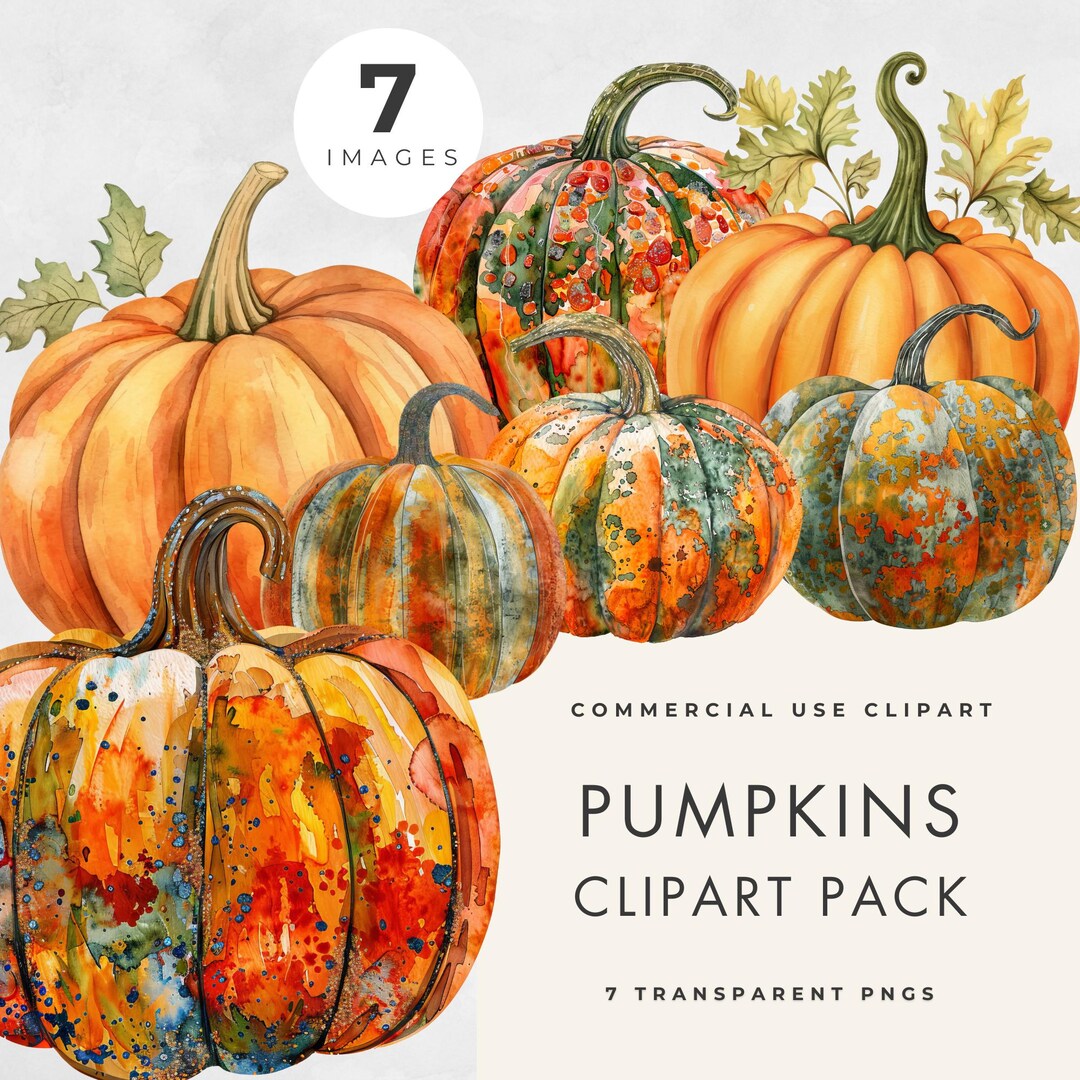 Watercolor Pumpkin Clipart: Autumn Thanksgiving Graphics (digital ...