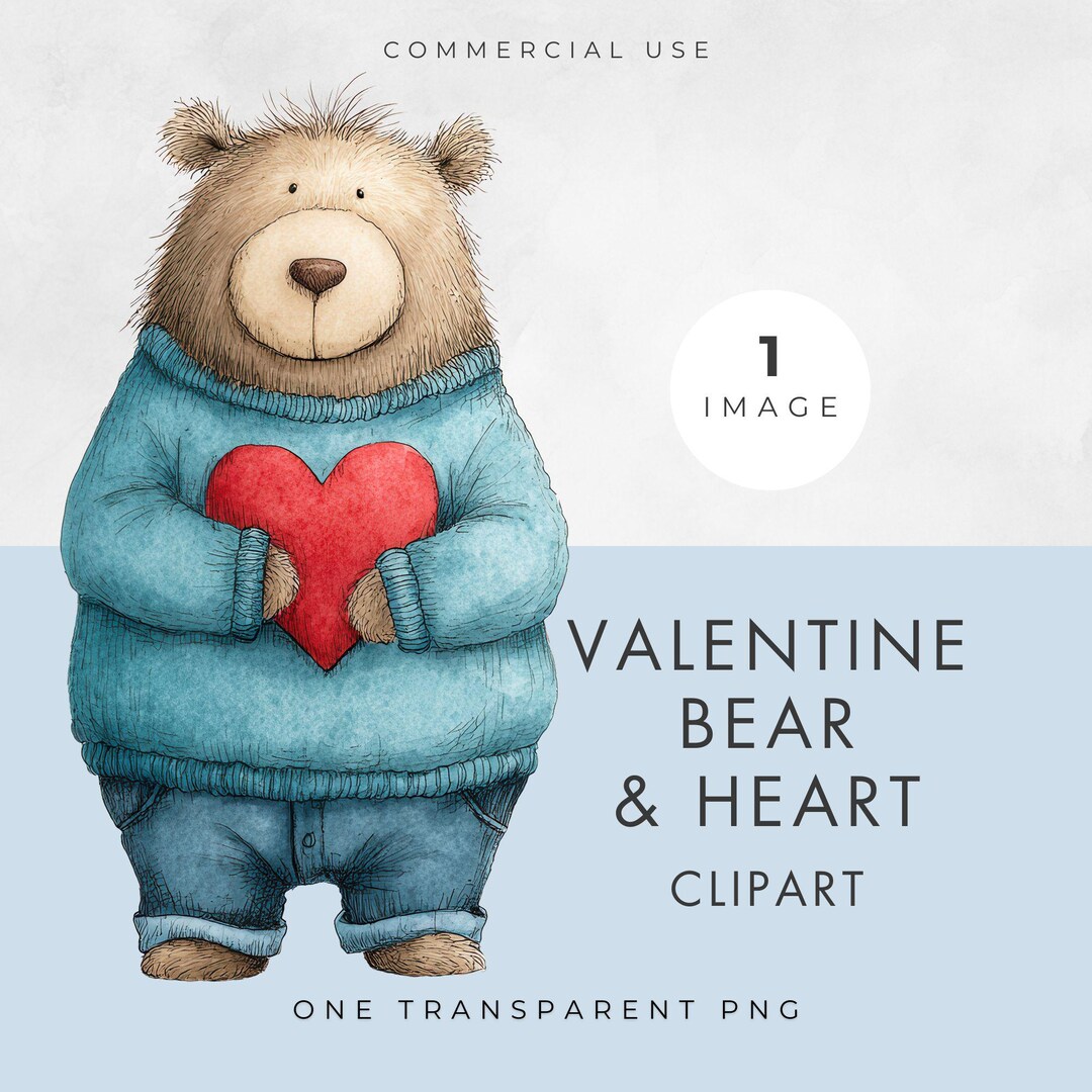 Valentine Bear and Heart Clipart - One Transparent PNG, Commercial Use ...