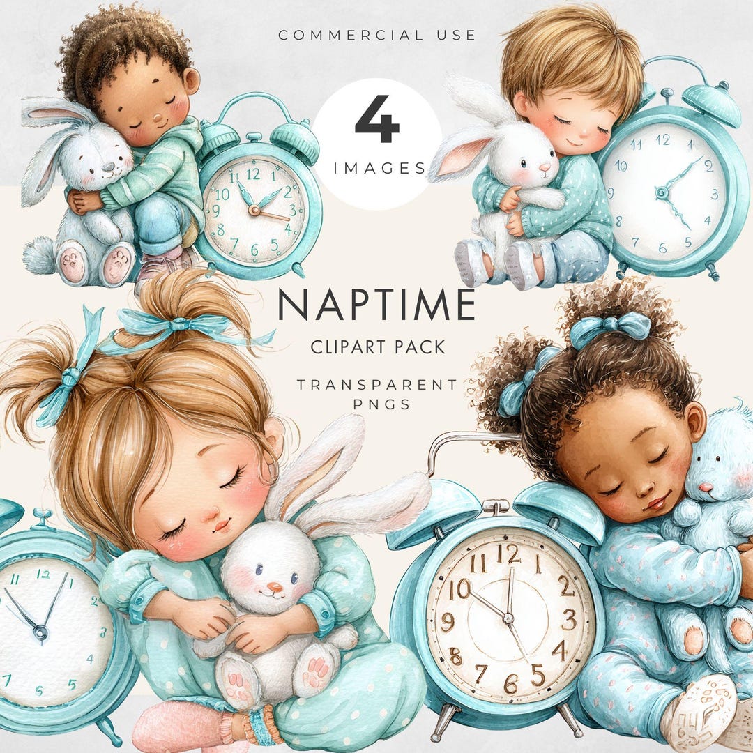 Whimsical Naptime Kids Clipart – 4 Pngs, Transparent Background ...