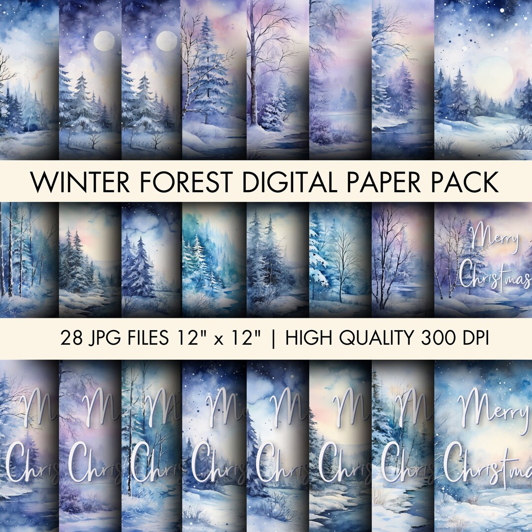 Watercolor Winter Forest Digital Paper: Christmas Scrapbook (JPG ...