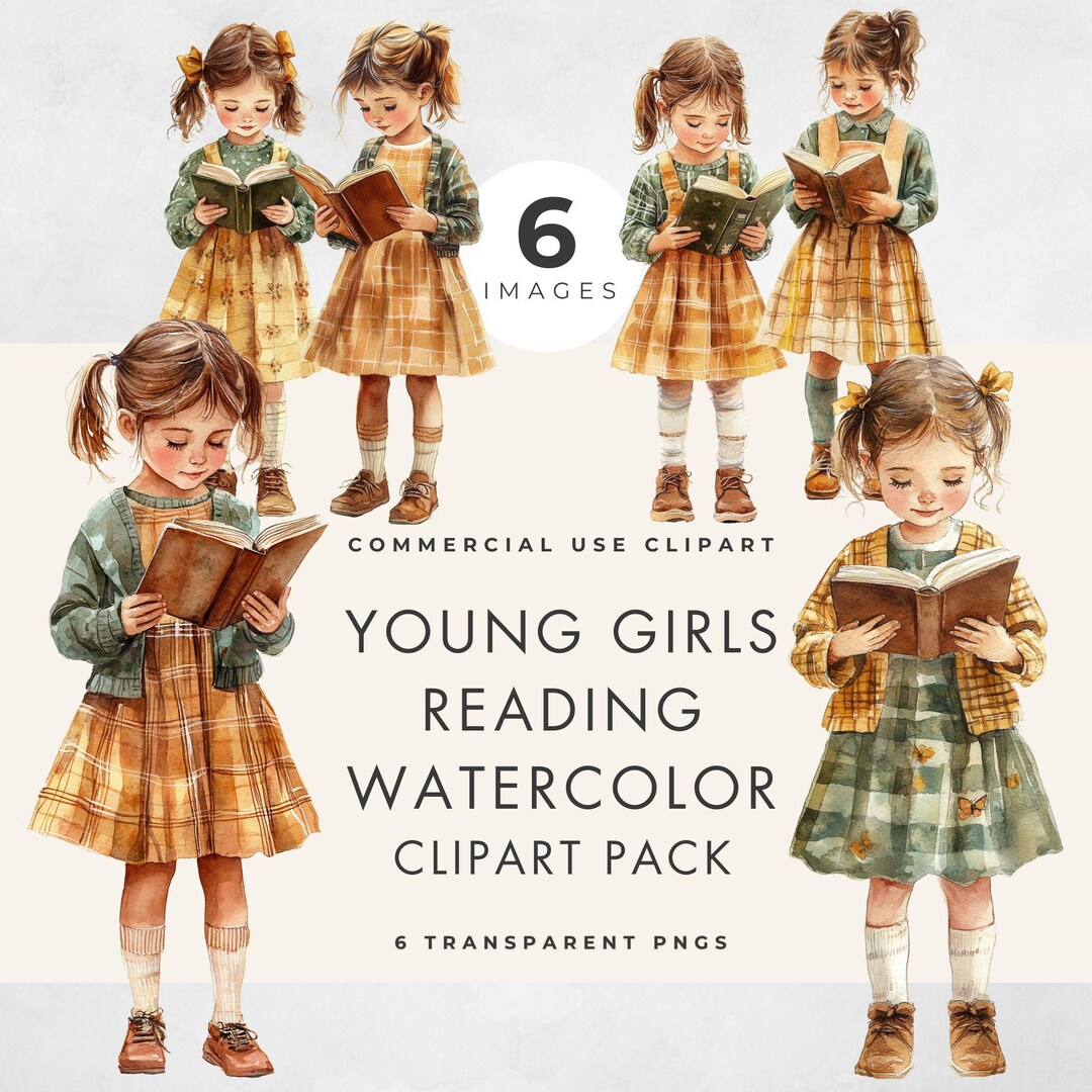 Watercolor Girl Reading Clipart: Storybook Transparent PNG Graphics ...