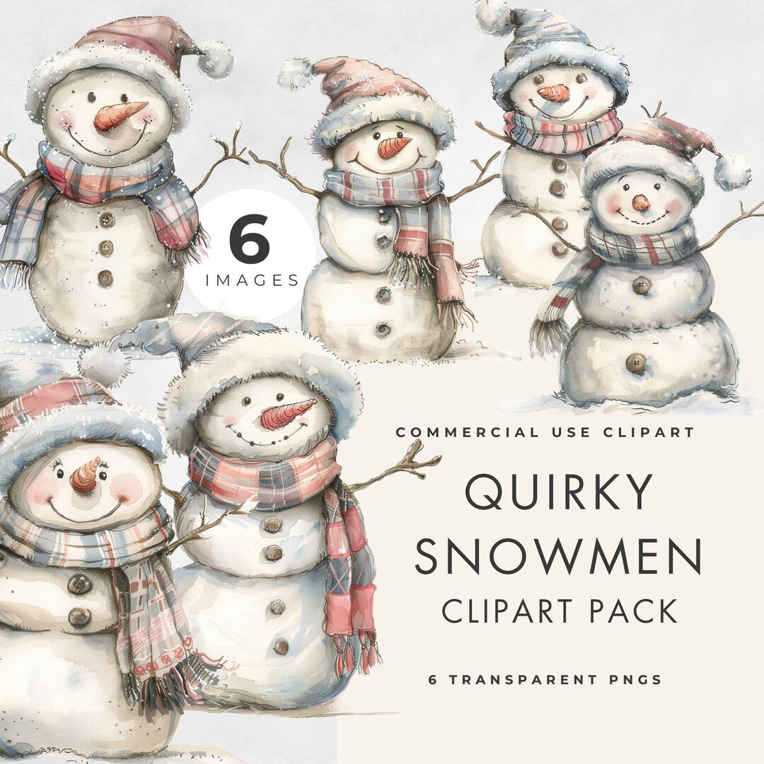 Quirky Snowman Clipart, 6 IMAGES, Commercial Use, Transparent Pngs ...