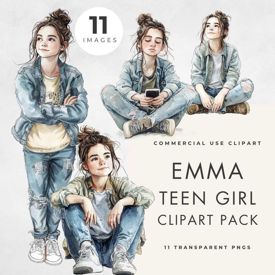 Teen Girl Clipart Set, Character in Various Poses, Commercial Use ...