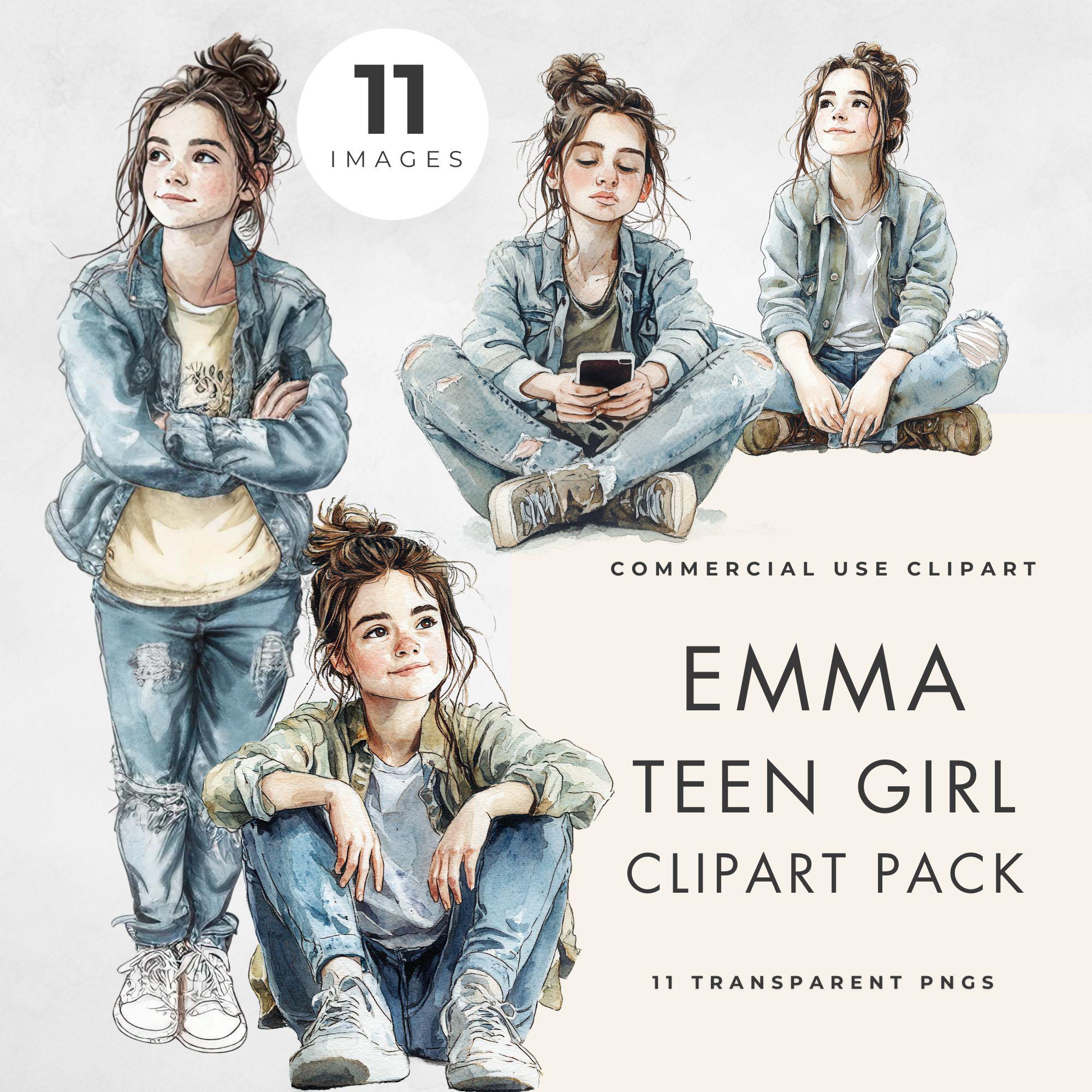 Teen Girl Clipart Set, Character in Various Poses, Commercial Use ...