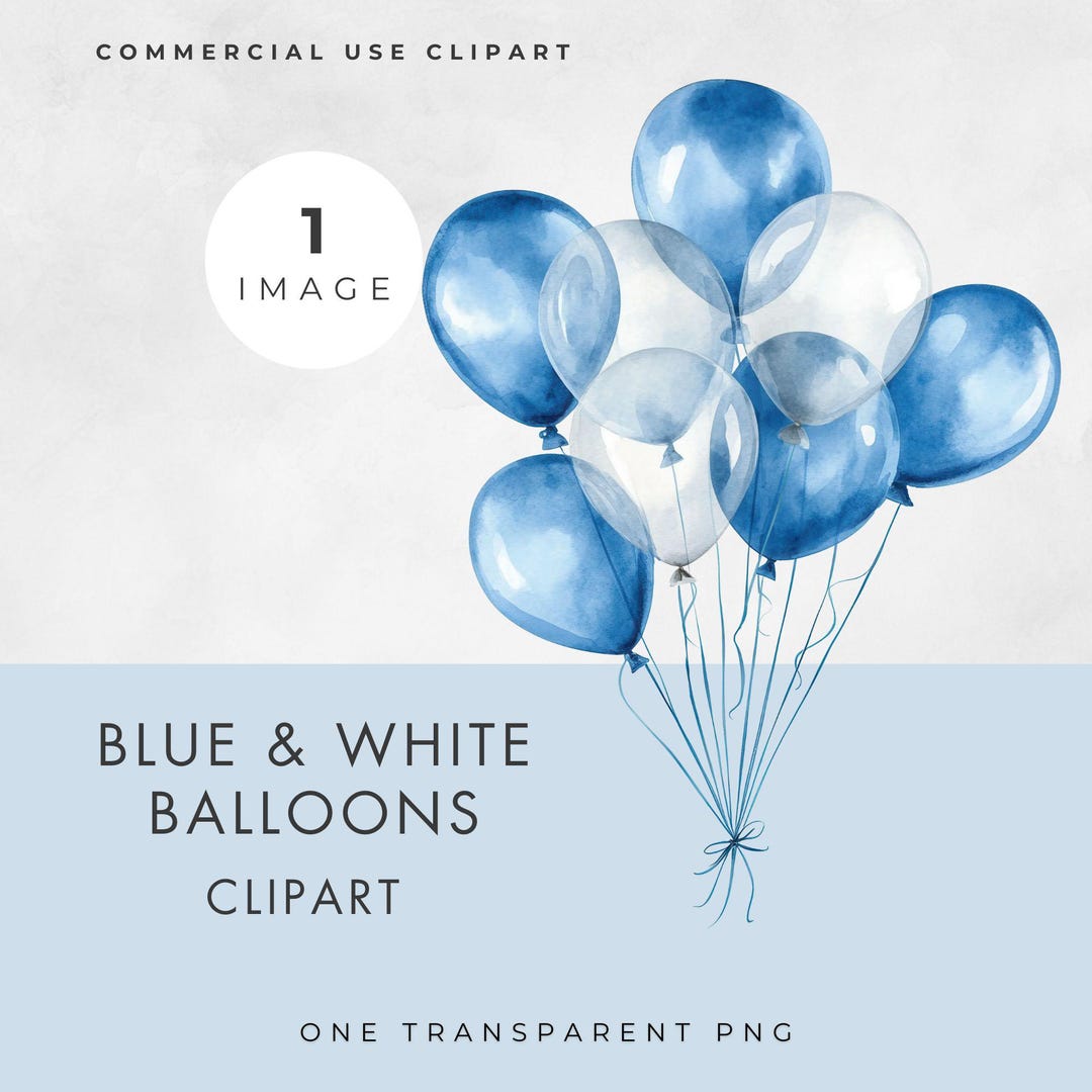 Blue and White Balloons Clipart, SINGLE IMAGE, Commercial Use ...