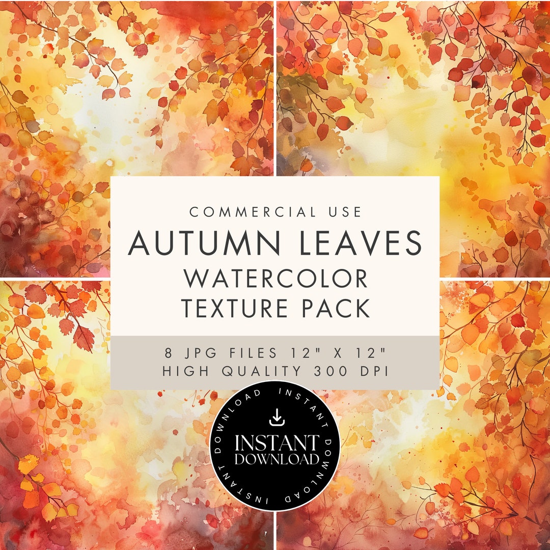 Watercolor Autumn Leaves Digital Paper: Fall Backgrounds (JPG Instant ...