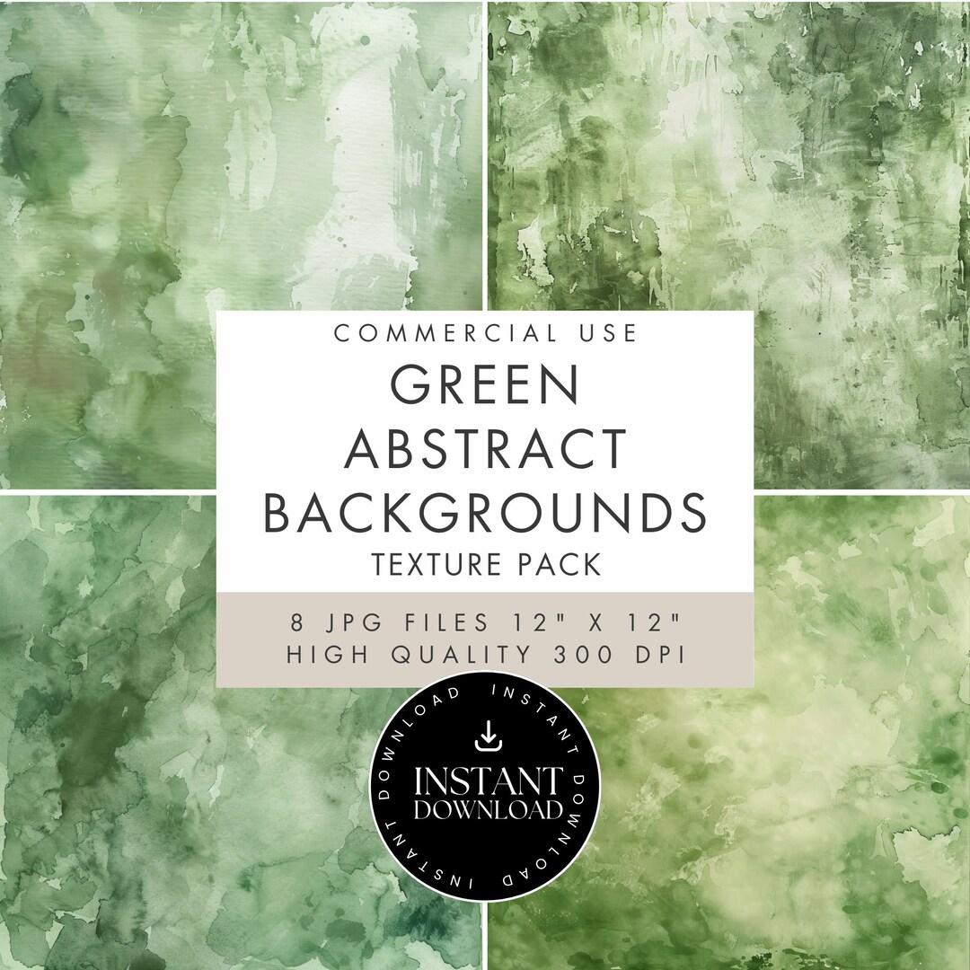 Green Digital Paper, Abstract Watercolor Textures, JPG INSTANT DOWNLOAD ...