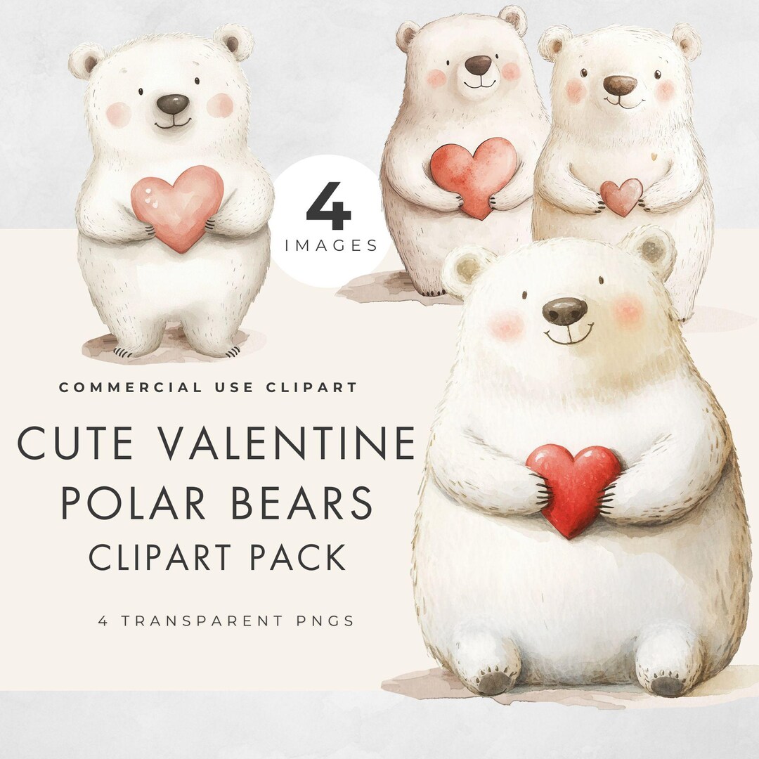 Cute Valentine Polar Bear Clipart, Commercial License, Transparent PNG ...