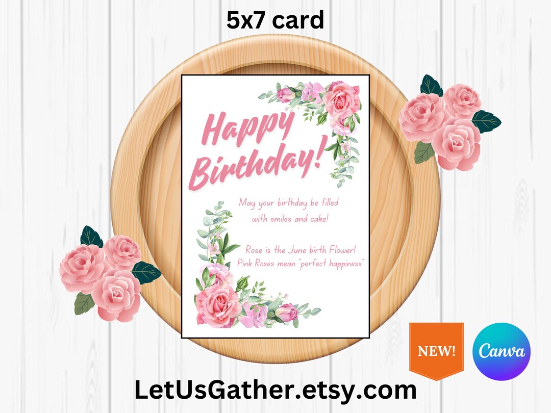June Birthday Card, Rose Birthday Card, Digital Card, Printable Card ...