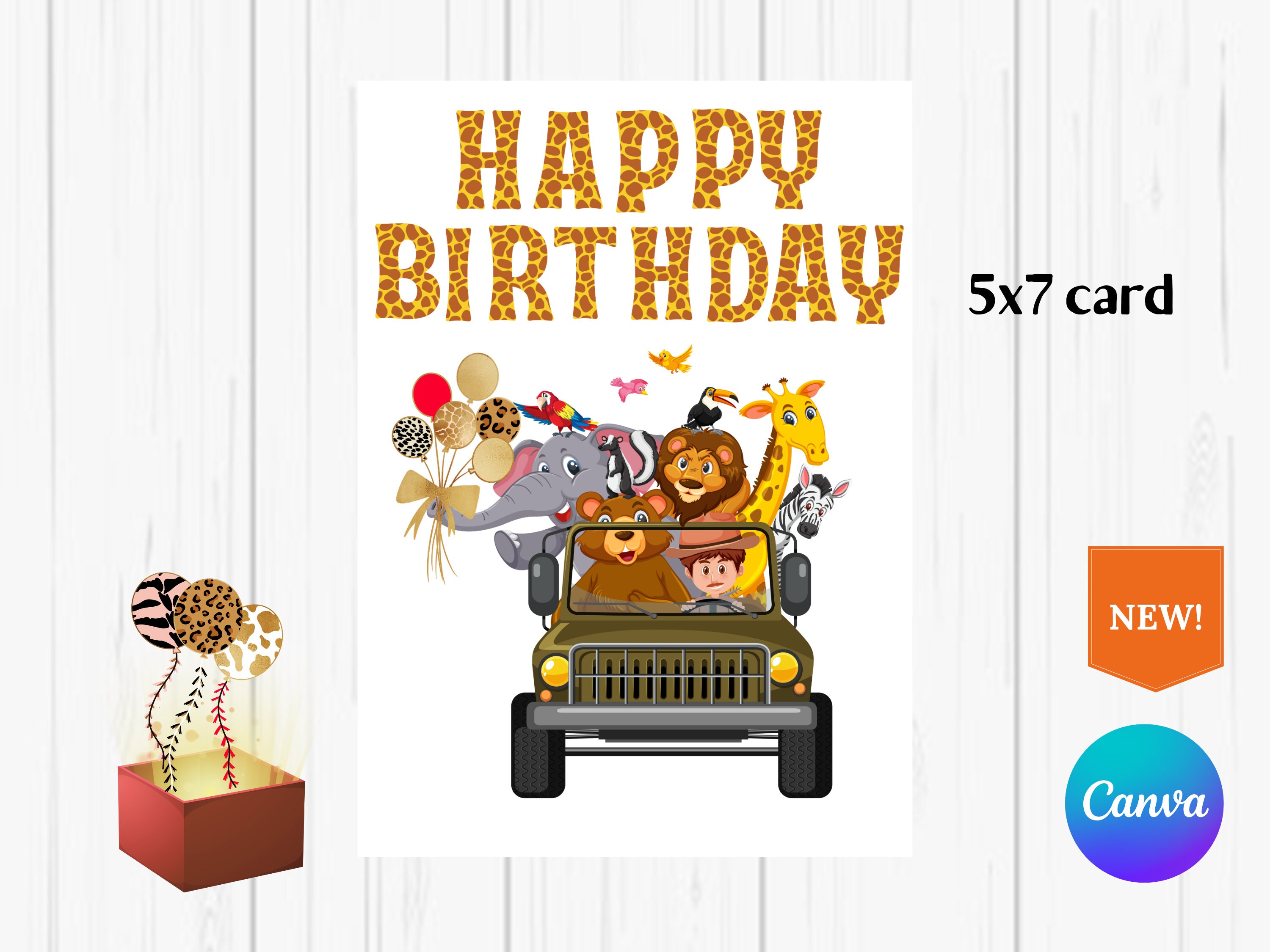 Zoo Animal Birthday Card, Matching Envelope, Animal Themed Card ...