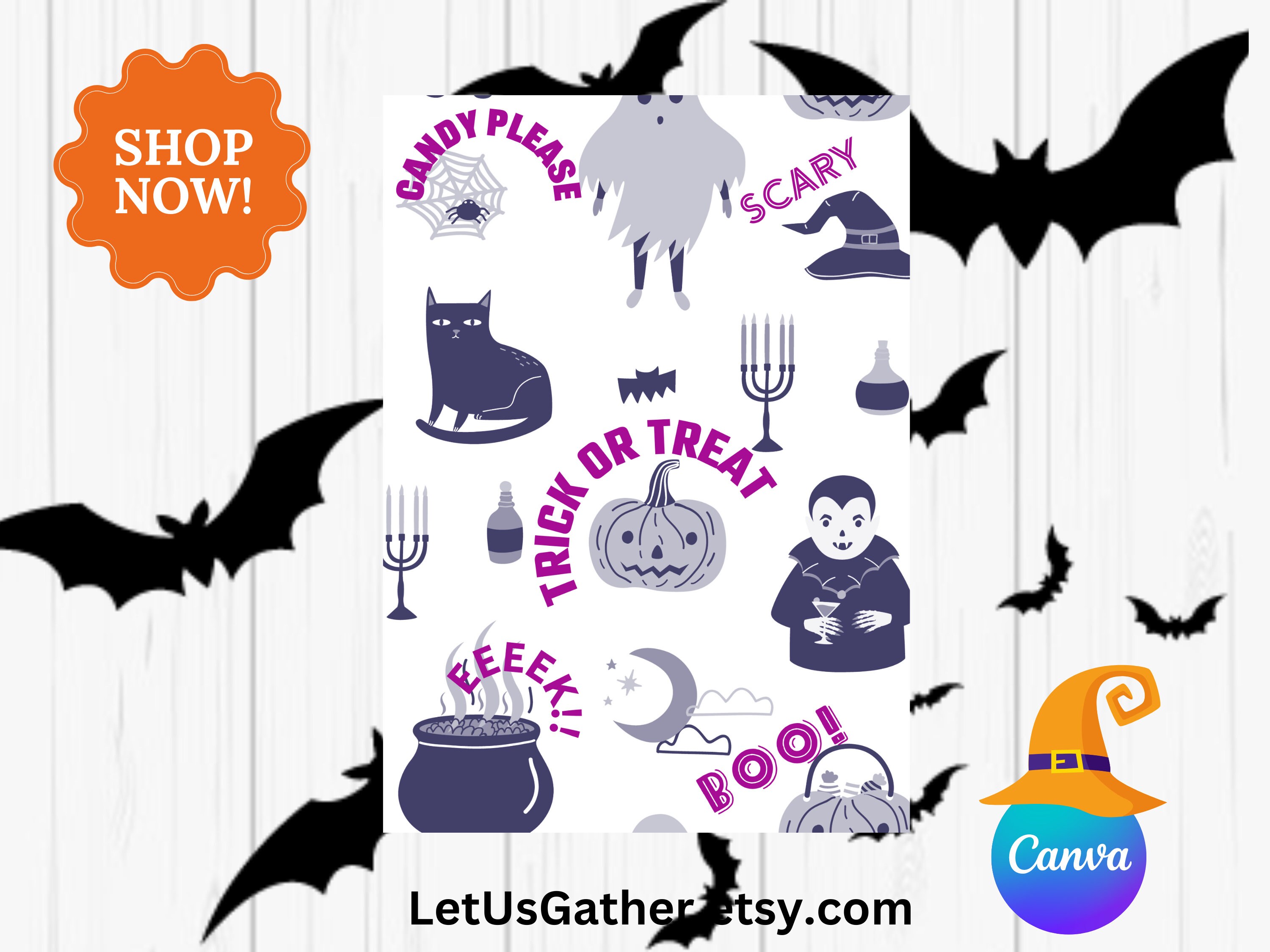 Halloween Greeting Card, Dracula, Ghost, Trick or Treat (digital ...