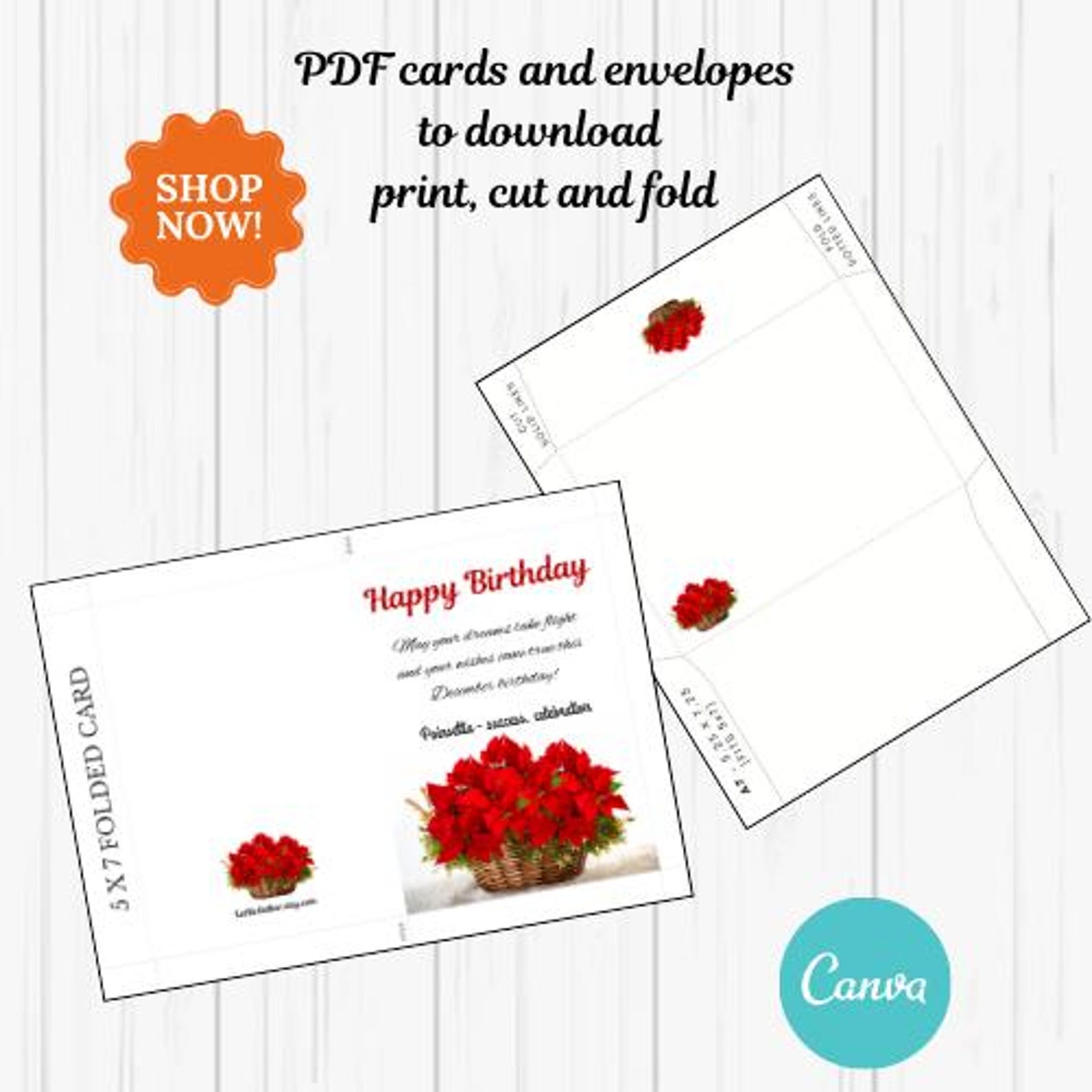 December Birthday Card, Poinsettia Flower (digital Download) - Etsy