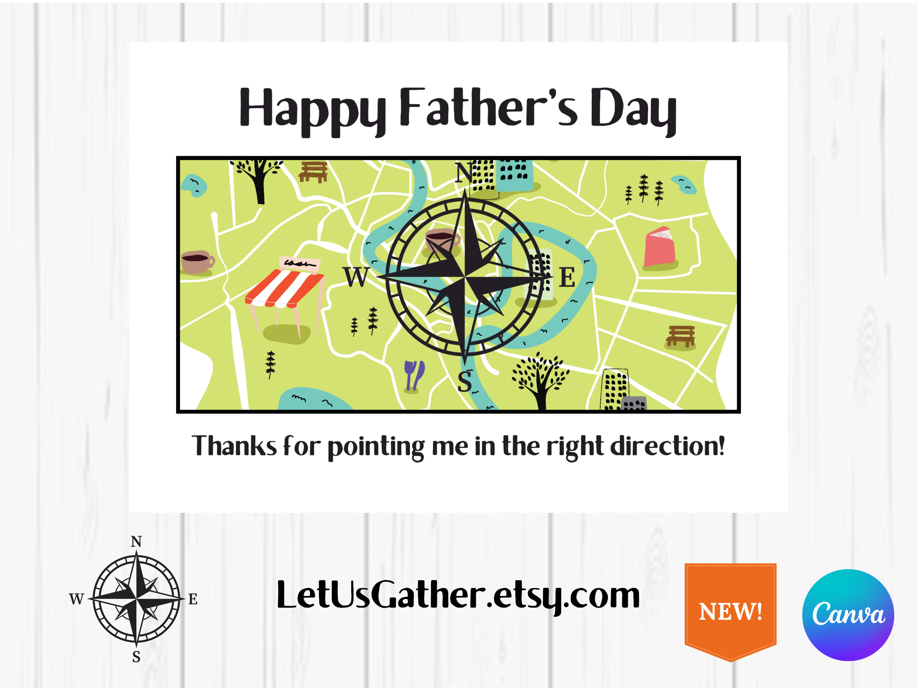 Father's Day Card, Compass and Map Card, Printable Card, Father Card ...