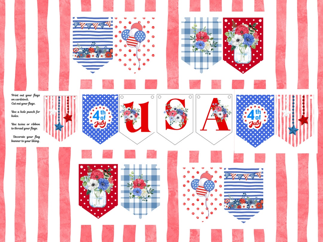 4th of July Banner, Red, White and Blue Flags, Flag Bunting, Decoration ...