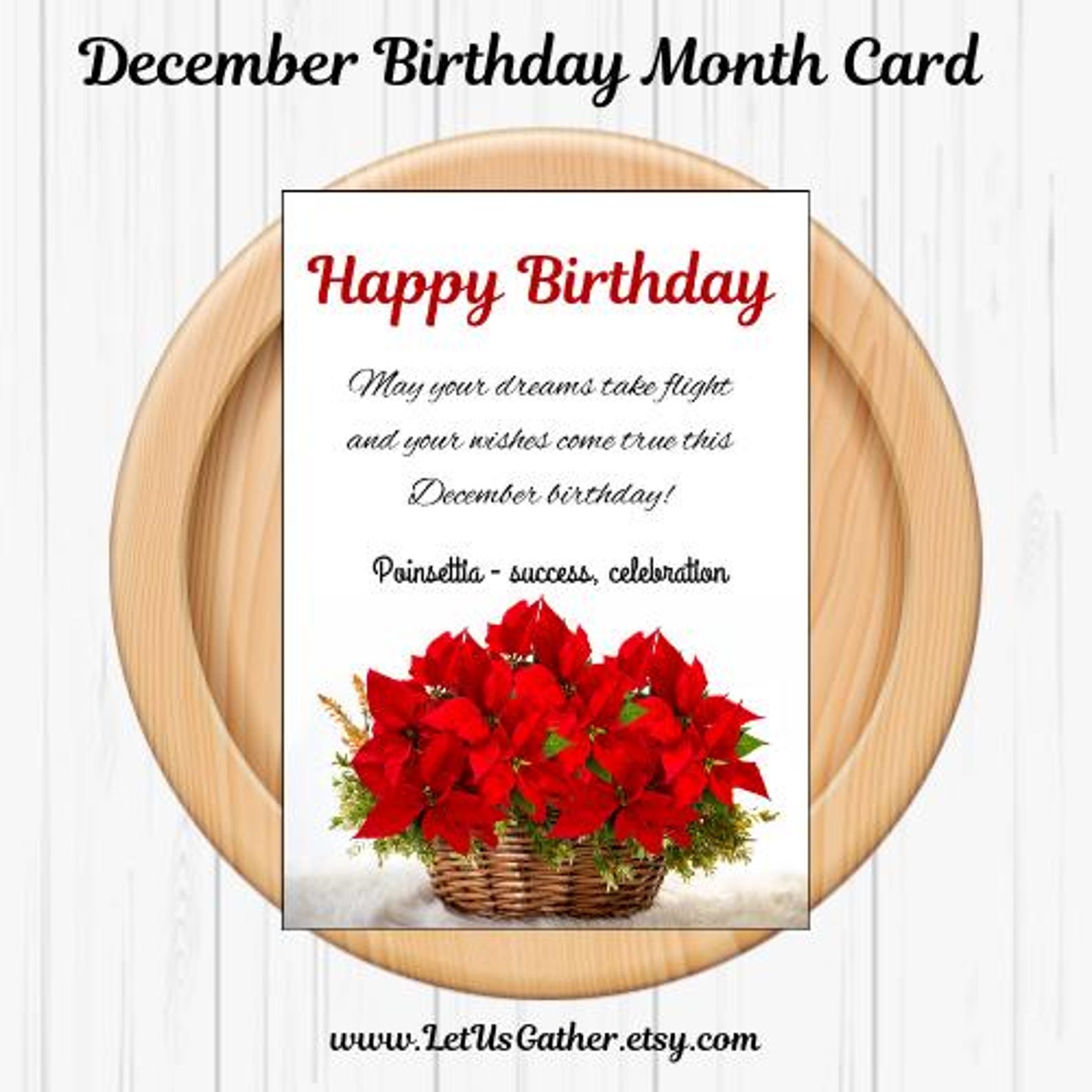 December Birthday Card, Poinsettia Flower (digital Download) - Etsy