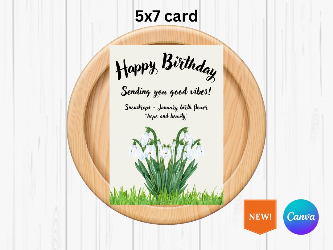 January Birthday Card, Snowdrop Card, Happy Birthday Card, Friend ...
