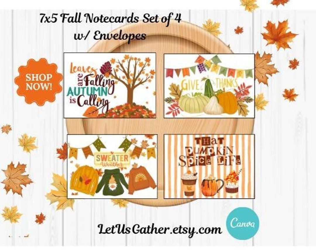 Sweater Weather Card, Autumn Greeting Cards Set of 4, Fall Pumpkin ...
