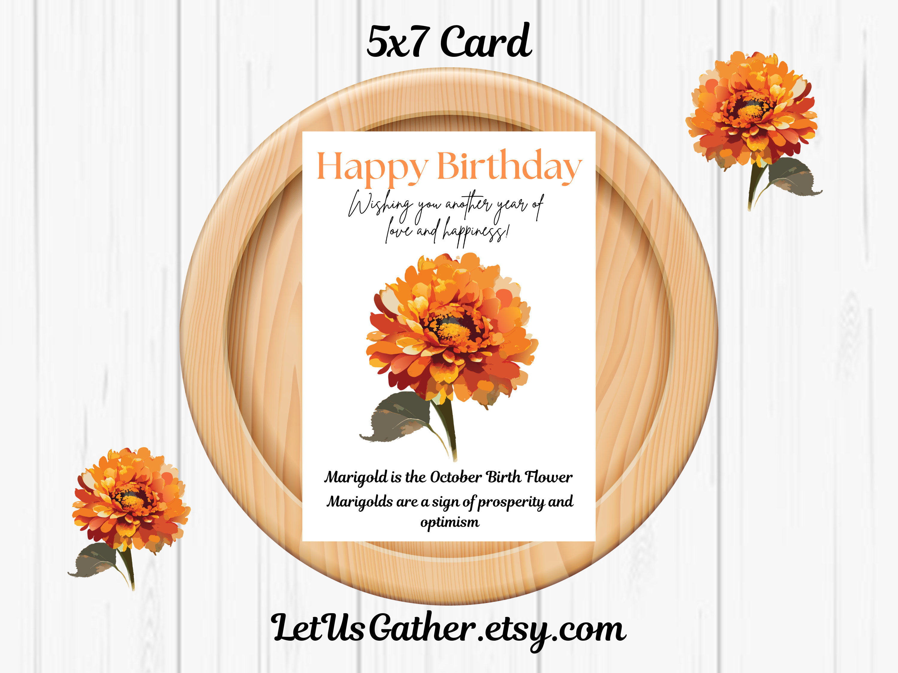 October Marigold Birthday Card, Printable Flower Card (PDF) - Etsy