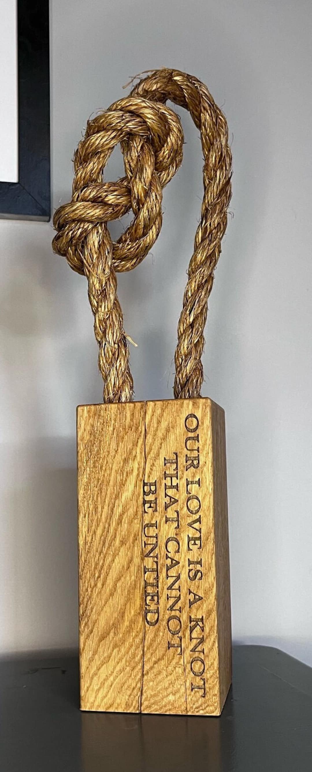 Solid Oak, Engraved Door Stop With Knotted Rope Addition. Heavy ...