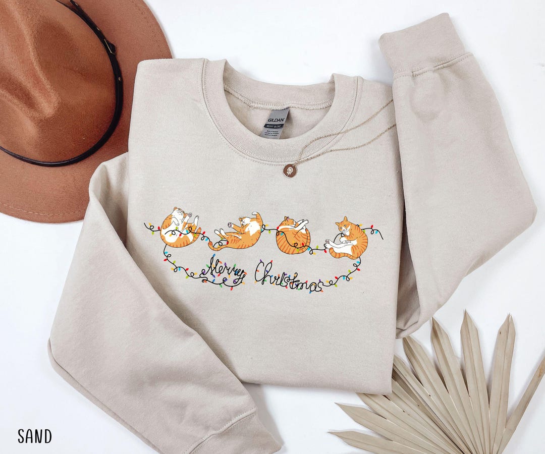 Christmas Cat Sweatshirt, Cute Orange Cat Sweatshirt, Orange Cat Owner ...