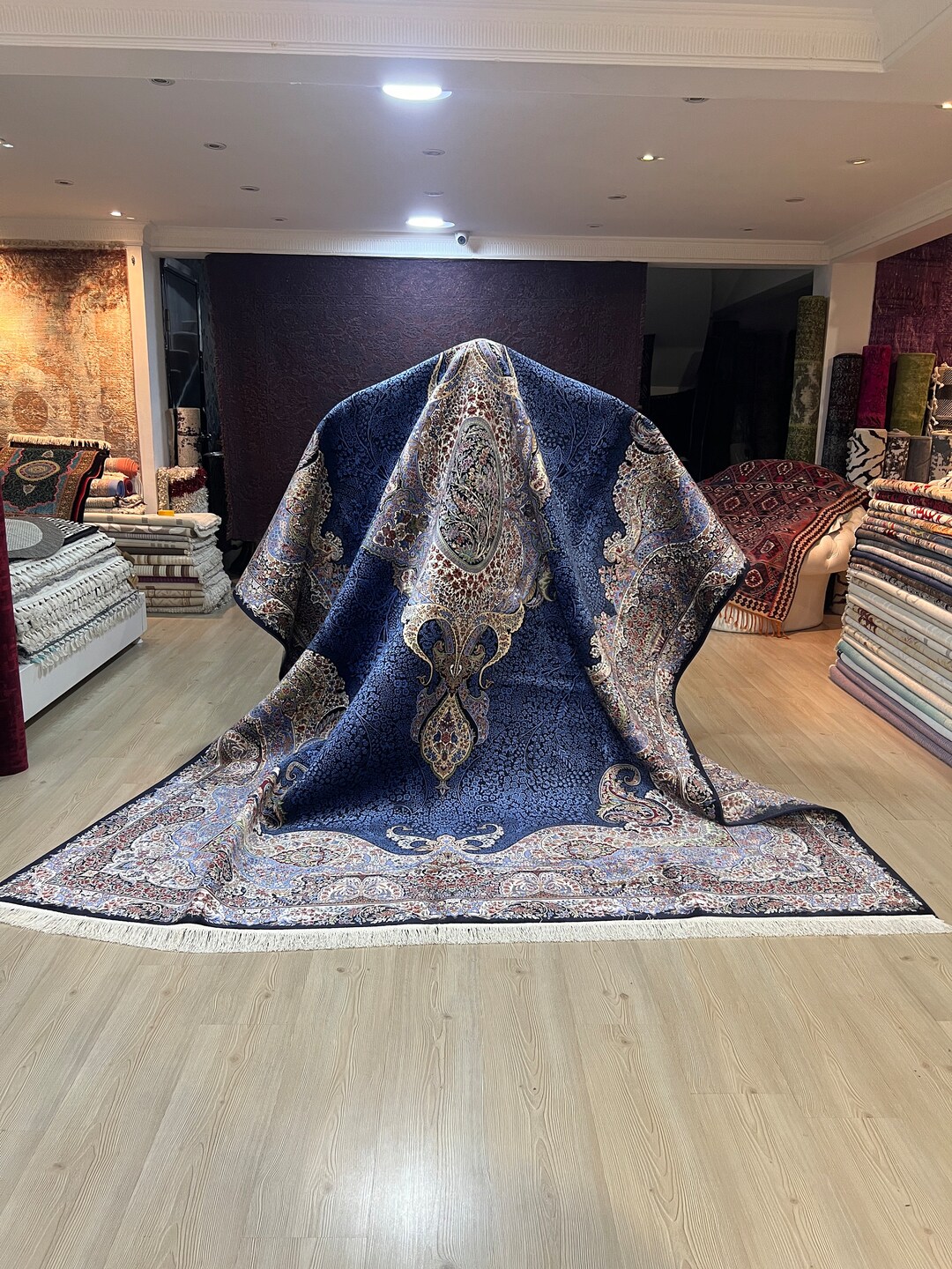 Navy Blue Silk Rug, Oversize Silk Carpet, Soft Silk Rug, Palace Rug ...